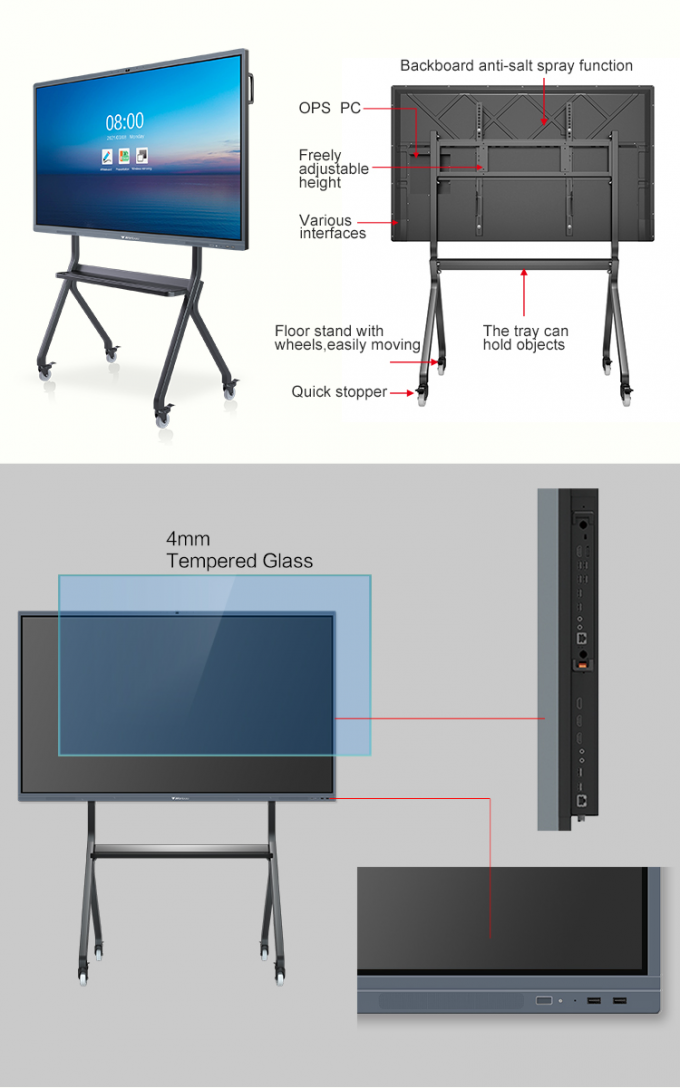 LCD 55'' Touch Screen Interactive Whiteboard Smooth Running